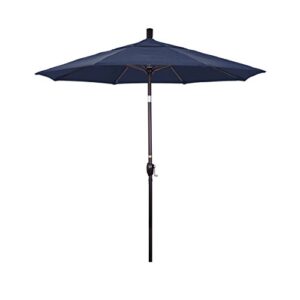 california umbrella 7.5' round aluminum market umbrella, crank lift, push button tilt, bronze pole, olefin navy blue