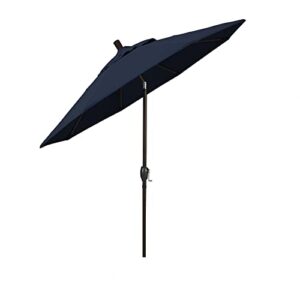 California Umbrella 7.5' Round Aluminum Market Umbrella, Crank Lift, Push Button Tilt, Bronze Pole, Olefin Navy Blue