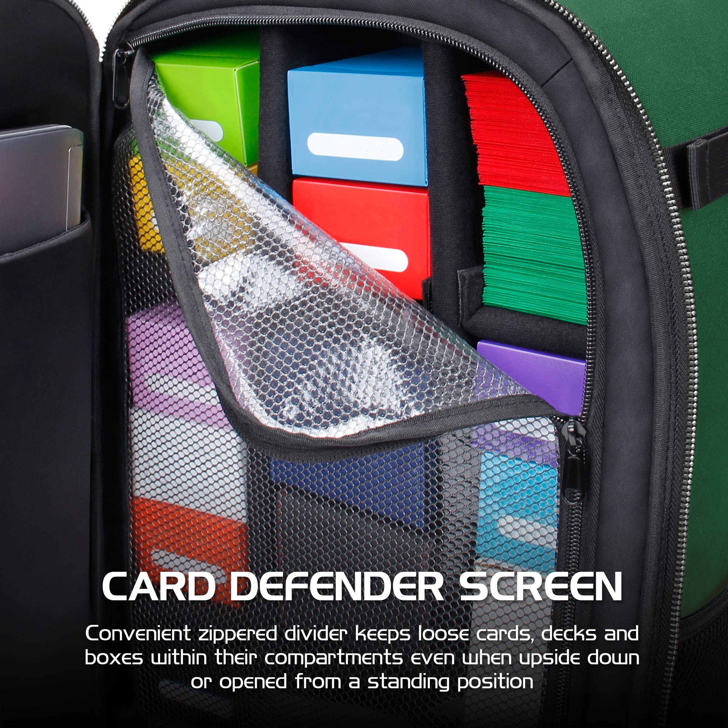 ENHANCE MTG Backpack - Collector's Edition TCG Backpack for Deck Boxes, Sleeved Cards, Playmats, MTG Accessories - Customizable Card Organization with Built-in Card Defender Screen (Dragon Green)