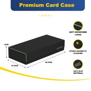 Premium Card Game Deck Storage Box and Playmat Case - Holds 550+ Double Sleeved Cards - YugiOh/MTG Card Case - Game Card Box with Mat Case and Removable Compartment (Black-Light Green)