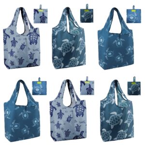 beegreen sea turtle gifts for women foldable reusable grocery bags shopping bags for groceries cute holiday bags with handles large cloth gift bags heavy duty bulk 6 pack lightweight