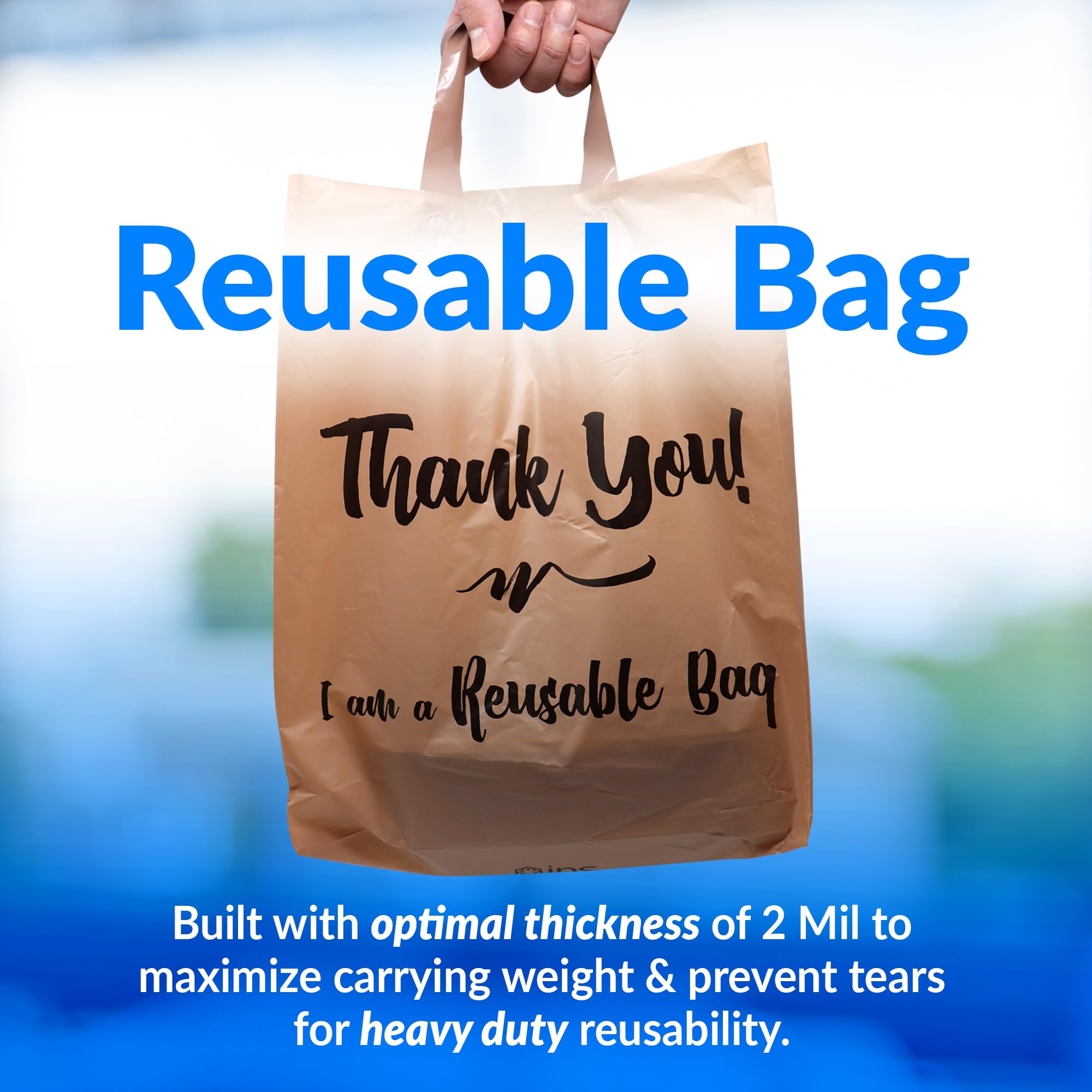 Reli. Reusable Thank You Bags | 250 Bags Bulk | 2 Mil | Brown/Kraft Shopping Bags with Handles | Take out/ToGo Plastic Bags for Food, Grocery, Retail | 12" L x 6.75" W x 14" H | Self-Standing, Gusset