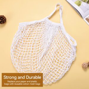 Eslazoer [2 pack completely Cotton string storage shopping bags, Ecology Reusable and washable mesh grocery bag, Portable short handle net tote White