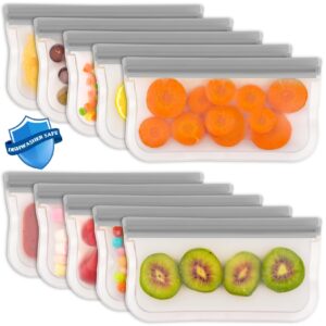 anznku reusable food storage bags, 10 pack reusable snack bags, bpa free peva reusable freezer bags, dishwasher safe silicone bags reusable storage, leak-proof reusable lunch bags for kitchen storage