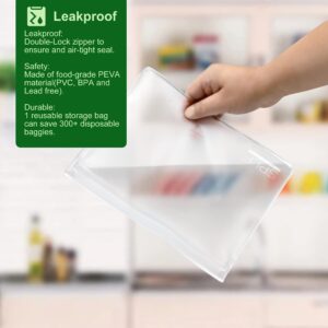 SPLF 6 Pack Dishwasher Safe Reusable Sandwich Bags, Quart freezer bags, Reusable Food Storage Bags, BPA FREE Stand Up Extra Thick Leakproof Silicone Free Zipper Snack Lunch Freezer Bags