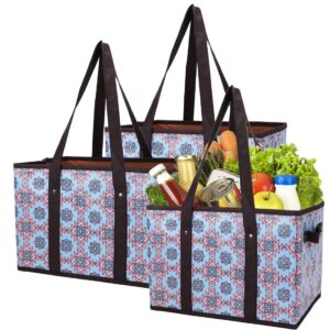 Foraineam Reusable Grocery Bags Set Durable Heavy Duty Tote Bag Collapsible Grocery Shopping Box Bag with Reinforced Bottom, Pack of 3