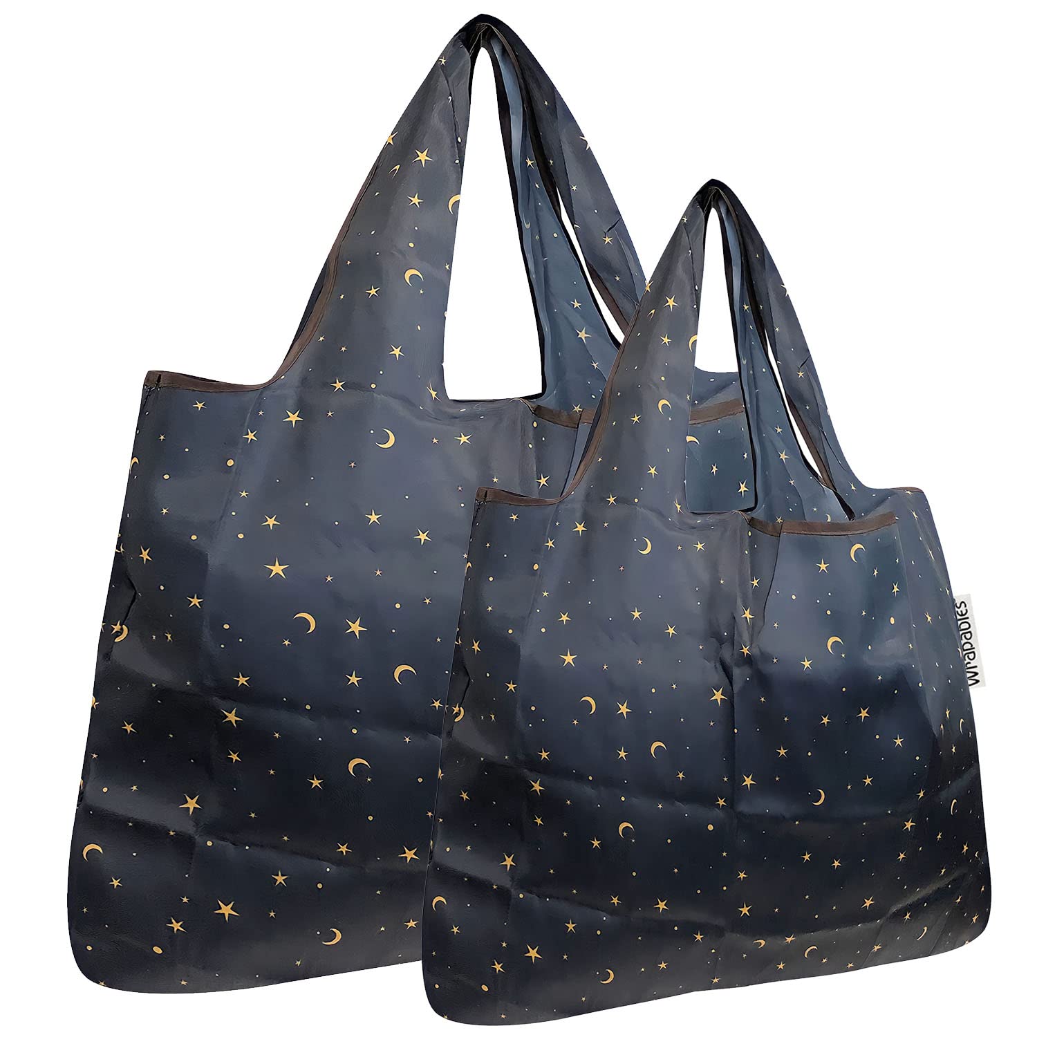 allydrew Large & Small Foldable Tote Nylon Reusable Grocery Bags, Set of 2, Moon & Stars