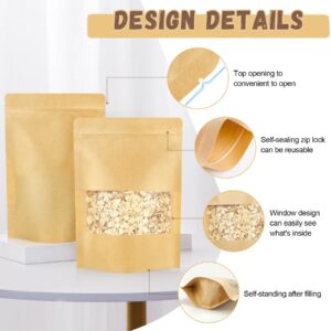 TROUSKAIG Reusable Food Storage Bags, Resealable Bags for Food, 50 PCS 3.5"×5.5" Kraft Paper Bags with Window,Stand Up Pouches, Brown Paper Bags for Food Packaging Bags Sample Bags for Small Business