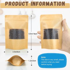 TROUSKAIG Reusable Food Storage Bags, Resealable Bags for Food, 50 PCS 3.5"×5.5" Kraft Paper Bags with Window,Stand Up Pouches, Brown Paper Bags for Food Packaging Bags Sample Bags for Small Business