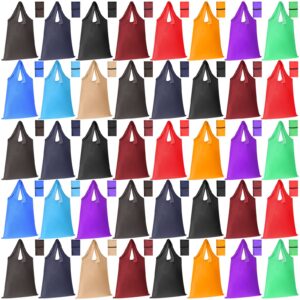 sanwuta 50 pack durable colorful folding reusable grocery bags handles bulk reusable grocery bags shopping foldable kitchen large washable for pocket lightweight polyester with handles, 11 colors