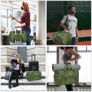 sportsnew Sports Gym Travel Duffel Bags Weekender Overnight Shoulder with Shoes Compartment and Wet Dry Storage Pockets with Adjustable Yoga Mat Holder Bags for Women Army Green