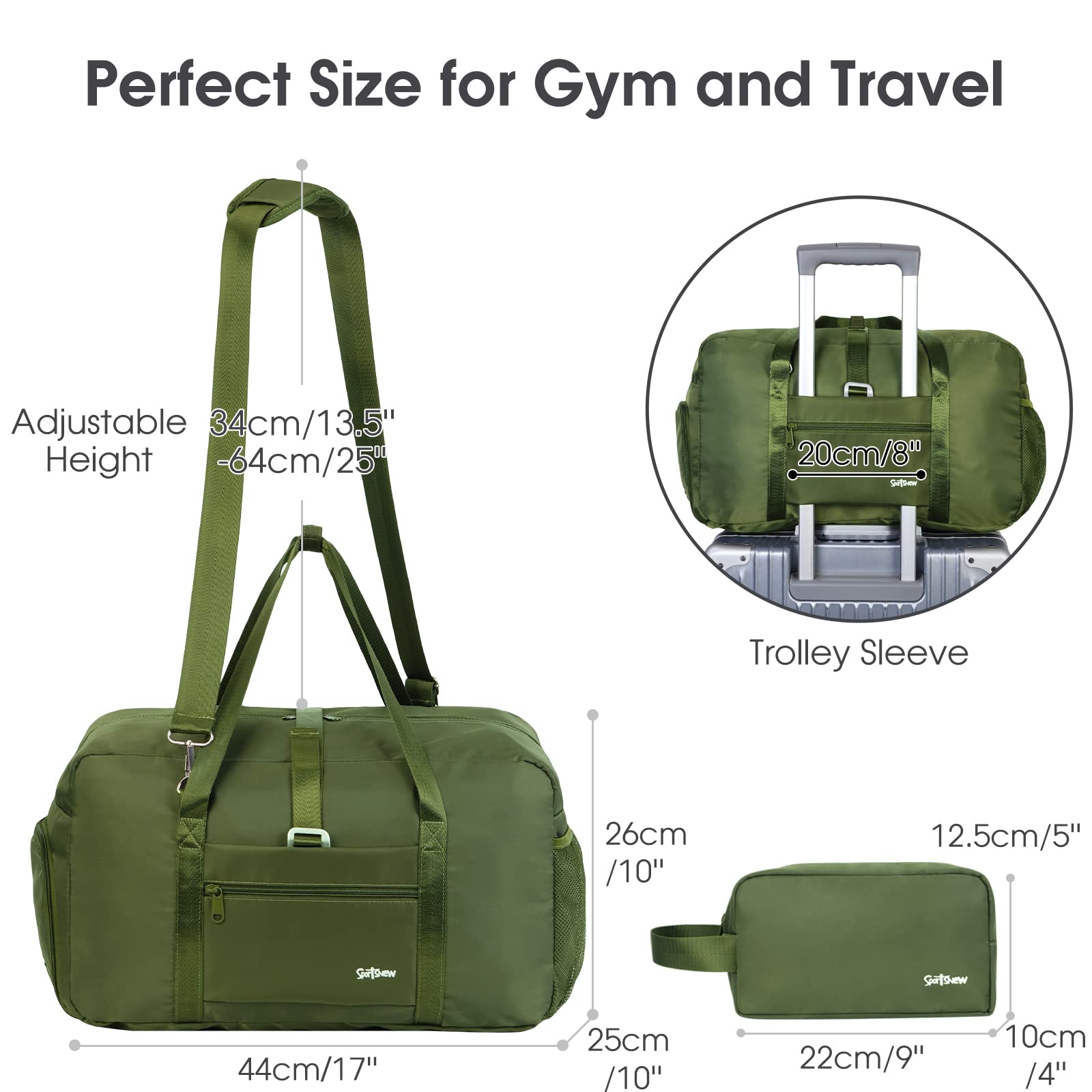 sportsnew Sports Gym Travel Duffel Bags Weekender Overnight Shoulder with Shoes Compartment and Wet Dry Storage Pockets with Adjustable Yoga Mat Holder Bags for Women Army Green