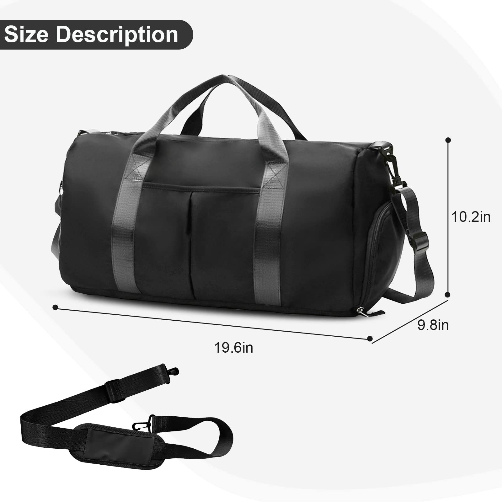 ZGWJ Sports Gym Bag with Wet Pocket & Shoes Compartment, Waterproof Shoulder Weekender Bag for Women and Men Swim Sports Travel Gym Bag Lightweight and easy Carry on Black