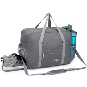 sports gym bag with wet pocket & shoes compartment, travel duffel bag, gray small (16")