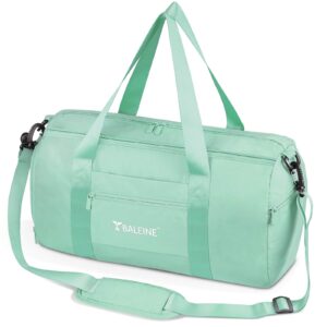 baleine gym bag for women and men, small duffel bag for sports, gyms and weekend getaway, waterproof dufflebag with shoe and wet clothes compartments, lightweight carryon gymbag (green)