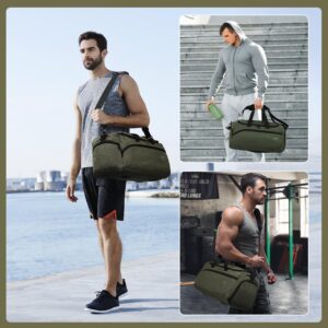 FIORETTO 35L Mens Sports Gym Duffle Bag with Wet Pocket & Shoe Compartment, Overnight Weekender Bag with Padded Shoulder Strap, Ideal for Travel, Gym, Sports, Swimming, Army Green