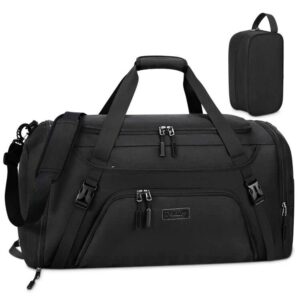 gym duffle bag for women men 55l waterproof sports bags travel duffel bags with shoe compartment,wet pocket large weekender overnight bag with toiletry bag,black