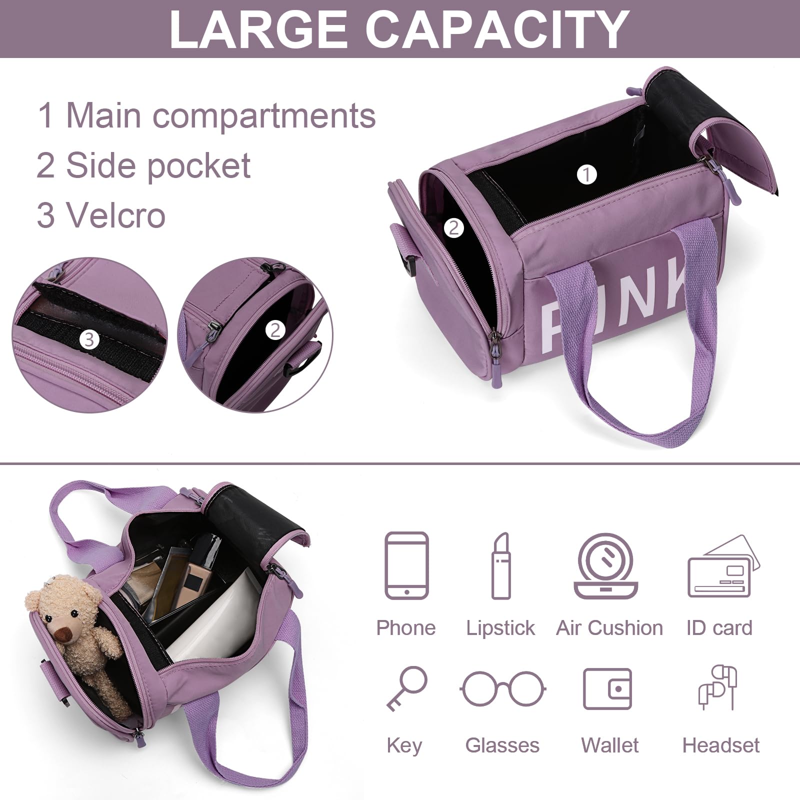 Orgonite Mini Small Crossbody Bag Gym Bag for Women Men, Cute Small Duffle Bag Aesthetic Sports Handbag, Waterproof Gym Tote Bag Portable Fitness Shoulder Bag for Sports Travel (Purple-1)