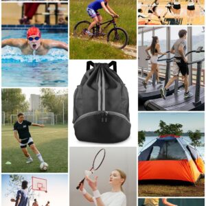 BROTOU Soccer Bags, Football Backpack, Volleyball Bag, Drawstring Soccer Backpack with Ball and Shoe Compartment, Gym Bags for Men/Women, Football bags for Equipment Swim Gym Bag (L,Black)