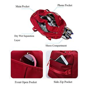 KARRESLY Sports Gym Bag for Women Travel Duffel Bag with Wet Pocket and Shoes Compartment for Training Swim Yoga(Red)