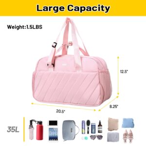 MIER Gym Bag for Women Cute Pink Travel Duffle Bags Quilted Shoulder Weekender Overnight Tote Bags with Shoes Compartment and Wet Pocket, 35L