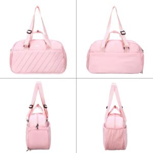 MIER Gym Bag for Women Cute Pink Travel Duffle Bags Quilted Shoulder Weekender Overnight Tote Bags with Shoes Compartment and Wet Pocket, 35L