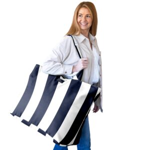 fit & fresh all the things weekender bag for women, large tote bag for women, travel bag for women, overnight bag, beach bag, extra large tote bag with compartments, navy stripe