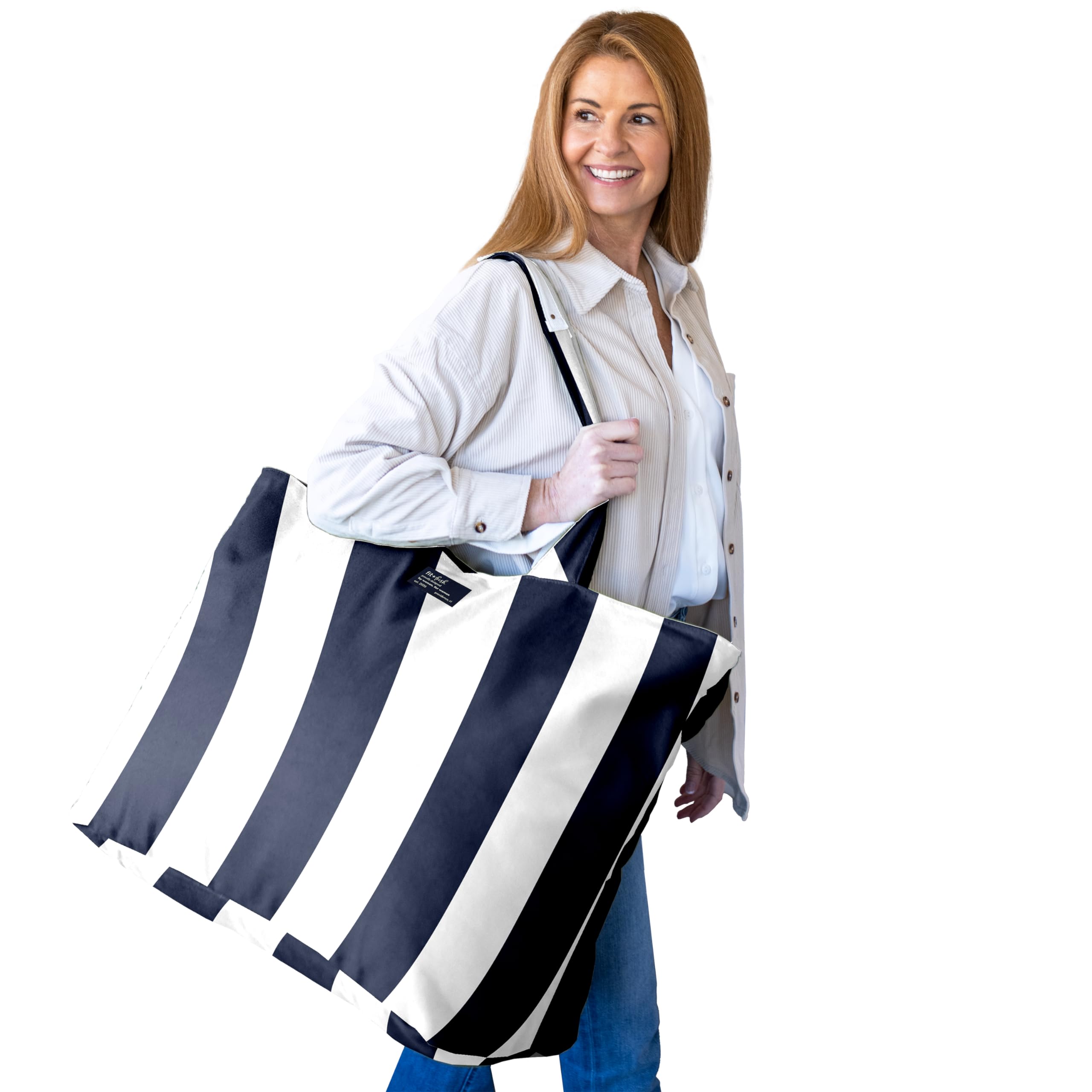 Fit & Fresh All The Things Weekender Bag for Women, Large Tote Bag For Women, Travel Bag For Women, Overnight Bag, Beach Bag, Extra Large Tote Bag With Compartments, Navy Stripe