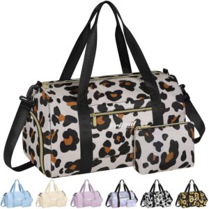 Pritent Gym Bag for Women with Shoe Compartment, Sport Gym Tote Bags Waterproof Travel Duffle Carry on Weekender Overnight Bag for Hospital Yoga Beach Maternity Mommy 20inch Leopard