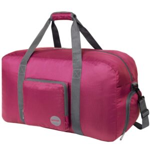 WANDF 24" Foldable Duffle Bag 60L for Travel Gym Sports Lightweight Luggage Duffel 24 inches (60 Liter), Fuchsia 24"