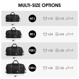 WANDF 24" Foldable Duffle Bag 60L for Travel Gym Sports Lightweight Luggage Duffel 24 inches (60 Liter), Fuchsia 24"