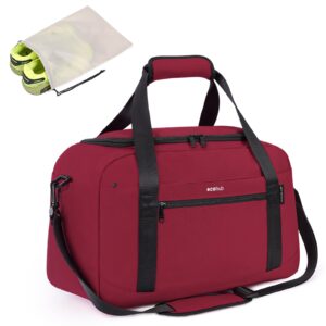 ecohub small gym bag 15 inch mini travel duffel bag with wet pocket & shoes bag underseat carry on lightweight waterproof personal item bag red (patent pending)