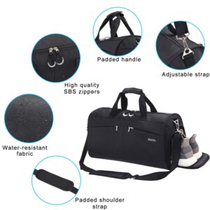 Kuston Sports Gym Bag with Shoes Compartment &Wet Pocket Gym Duffel Bag Overnight Bag for Men and Women-Black