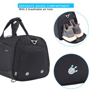 Kuston Sports Gym Bag with Shoes Compartment &Wet Pocket Gym Duffel Bag Overnight Bag for Men and Women-Black