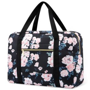 gym bag for women, travel duffel bag, tote bag,weekender bag,for spirit airlines personal item bag 18x14x8,foldable carry on luggage for women - black pink floral