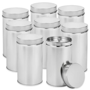 yesland 8 pack tea tin canister with airtight double lids, 33 fluid oz tea storage organizer tin can box round loose leaf tea kitchen canisters for coffee, candy, herbs and spices(silver)