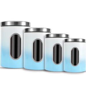 JENNIMER Kitchen Canisters Set of 4,Stainless Steel with Transparent Windows for Sugar Food Tea Coffee Candy Storage(Gradient Blue)