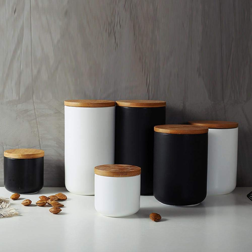 MilkyWay Ceramic Food Storage Jar Canister Modern Design Food Canisters with Airtight Seal Bamboo Lid,Loose Tea Coffee Spice Nuts Snacks Seasonings Storage Jar Canister Caddy (Black 24.63oz/700ml)