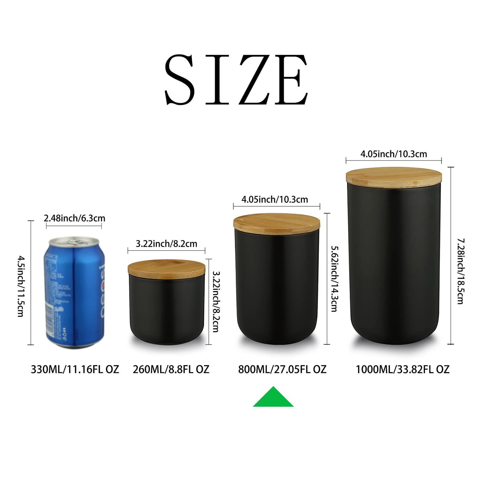 MilkyWay Ceramic Food Storage Jar Canister Modern Design Food Canisters with Airtight Seal Bamboo Lid,Loose Tea Coffee Spice Nuts Snacks Seasonings Storage Jar Canister Caddy (Black 24.63oz/700ml)