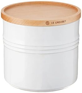 le creuset stoneware canister with wood lid, 1.5 qt. (5.5" diameter), white