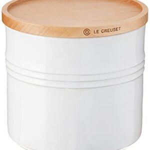 Le Creuset Stoneware Canister with Wood Lid, 1.5 qt. (5.5" diameter), White