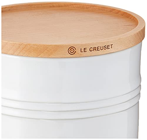 Le Creuset Stoneware Canister with Wood Lid, 1.5 qt. (5.5" diameter), White