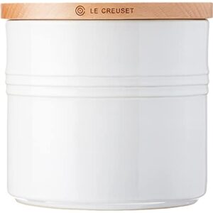 Le Creuset Stoneware Canister with Wood Lid, 1.5 qt. (5.5" diameter), White