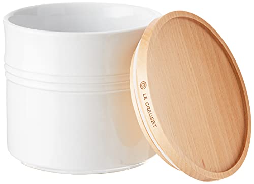 Le Creuset Stoneware Canister with Wood Lid, 1.5 qt. (5.5" diameter), White