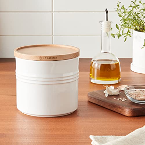 Le Creuset Stoneware Canister with Wood Lid, 1.5 qt. (5.5" diameter), White