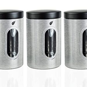 Self-Care Stainless Kitchen Canisters - Modern Kitchen Decoration of Canister Set with Multiple Preservation Purposes by Tight Sealed Lids, Good for Wedding Gifts Kitchen Canisters Set of 3(SC-001)