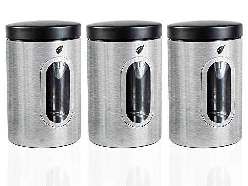 Self-Care Stainless Kitchen Canisters - Modern Kitchen Decoration of Canister Set with Multiple Preservation Purposes by Tight Sealed Lids, Good for Wedding Gifts Kitchen Canisters Set of 3(SC-001)