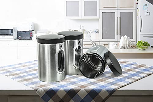 Self-Care Stainless Kitchen Canisters - Modern Kitchen Decoration of Canister Set with Multiple Preservation Purposes by Tight Sealed Lids, Good for Wedding Gifts Kitchen Canisters Set of 3(SC-001)