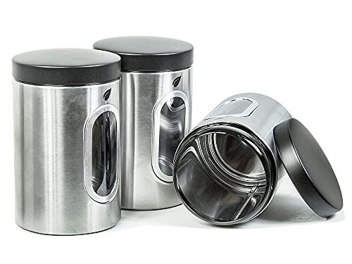 Self-Care Stainless Kitchen Canisters - Modern Kitchen Decoration of Canister Set with Multiple Preservation Purposes by Tight Sealed Lids, Good for Wedding Gifts Kitchen Canisters Set of 3(SC-001)