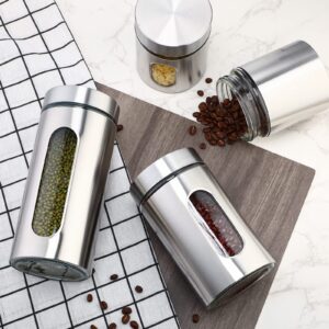 Zopeal 8 Pcs Kitchen Canister Set Stainless Steel Nested Canister Storage Set with Glass Window Airtight Lid Coffee Sugar Tea Storage Jars for Flour Pasta Cookies Spices Grains (Silver)